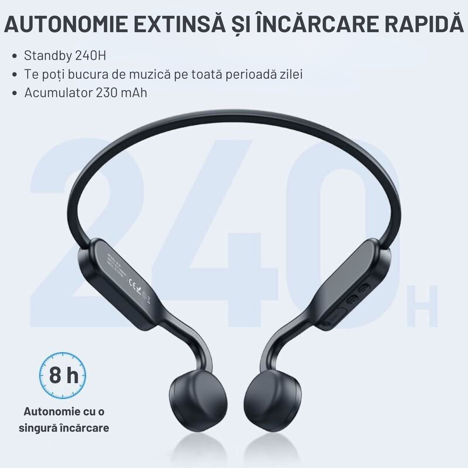 Casti Wireless Bone Conduction, Sport, Acumulator 230mAh, Rezistent la ...