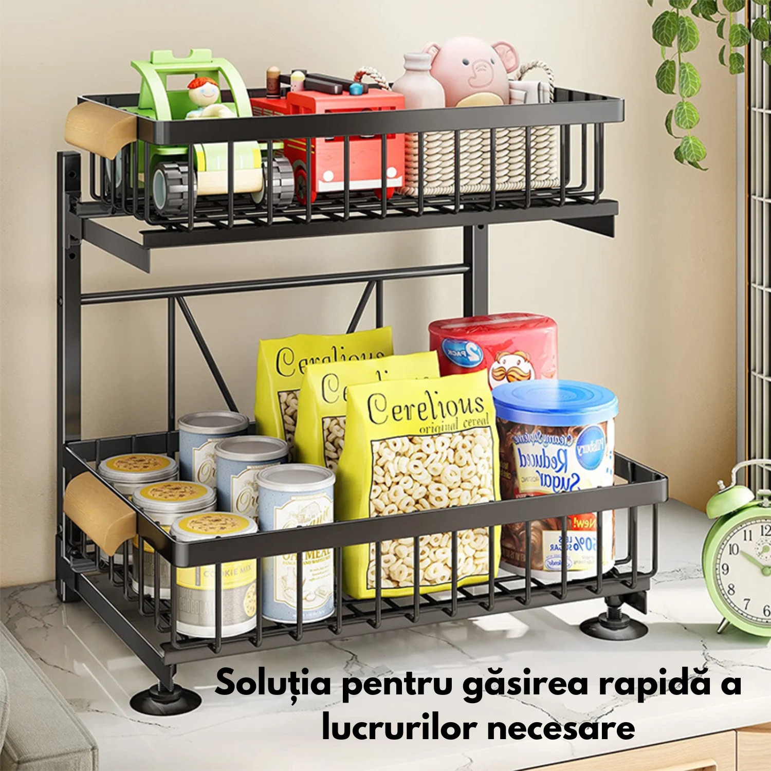 Органайзер за кухня - баня, метален рафт, 2 нива, плъзгащи се кошници ...