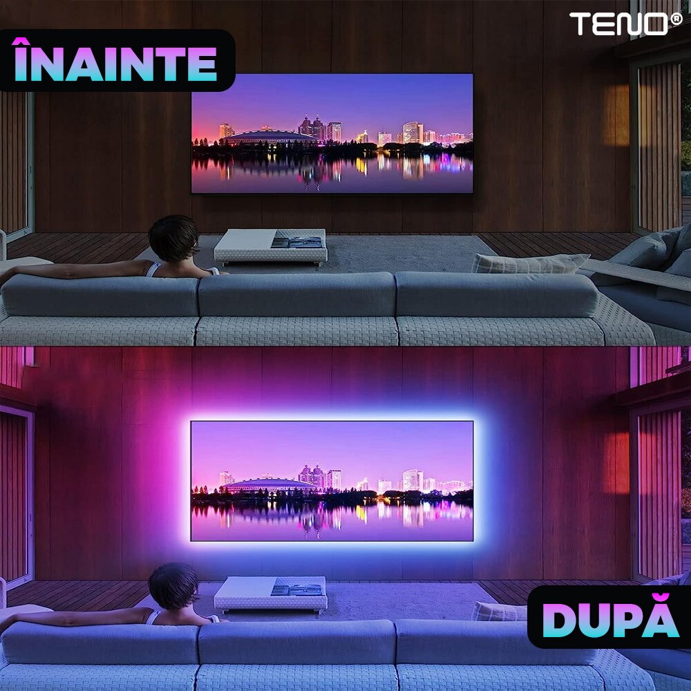 Kit Banda Led Rgb Teno® Inteligenta Cu Intensitate De Lumina Si Culori