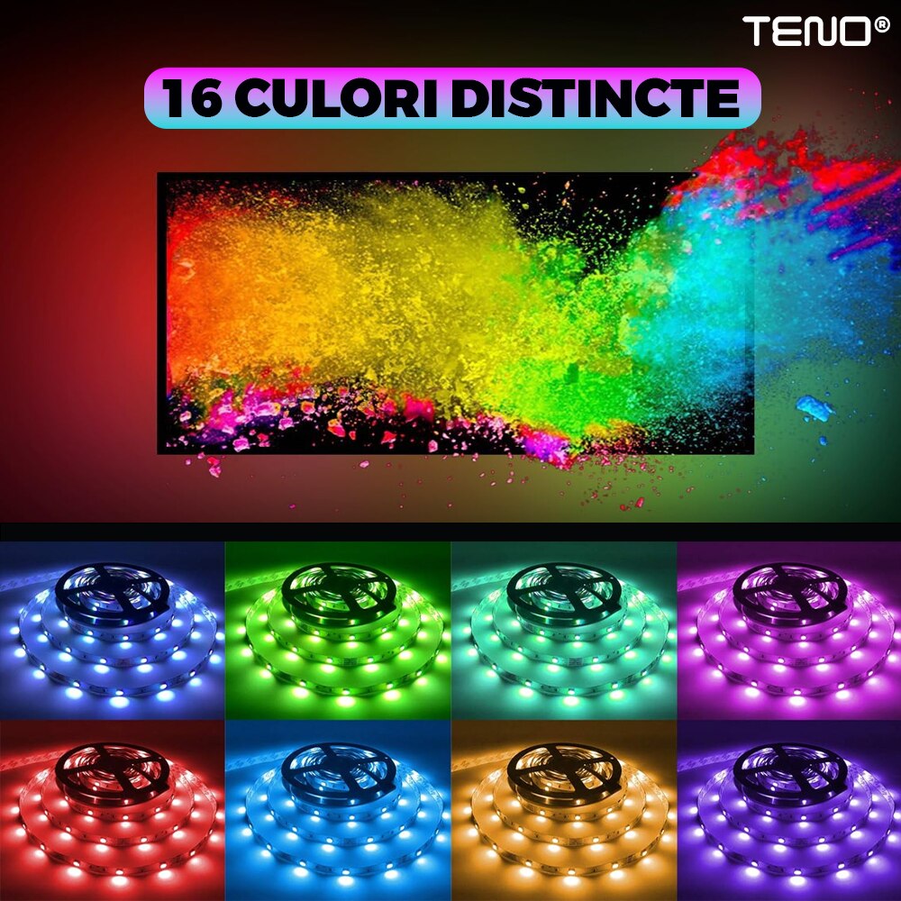 Kit Banda Led Rgb Teno® Inteligenta Cu Intensitate De Lumina Si Culori