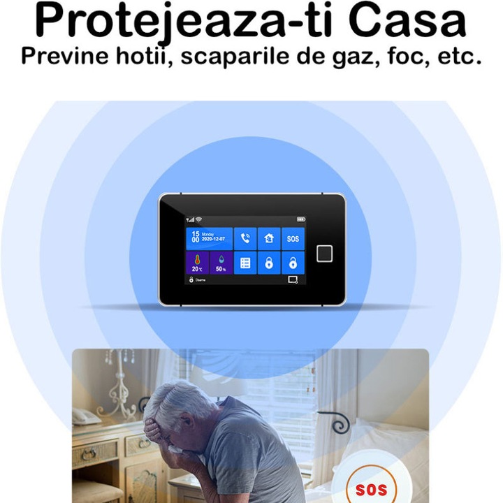 Sistem de alarma wireless IARMAC cu Amprenta, Wifi GSM, compatibil cu ...