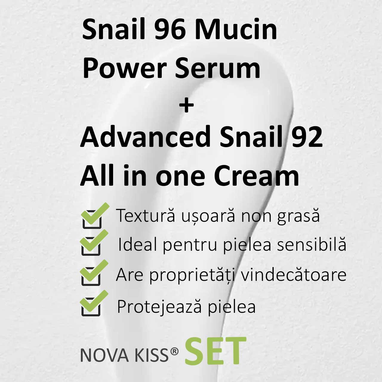 Set Facial Secretie Firltrata de Melc NOVA KISS® cu Ser 96% Snail Power ...