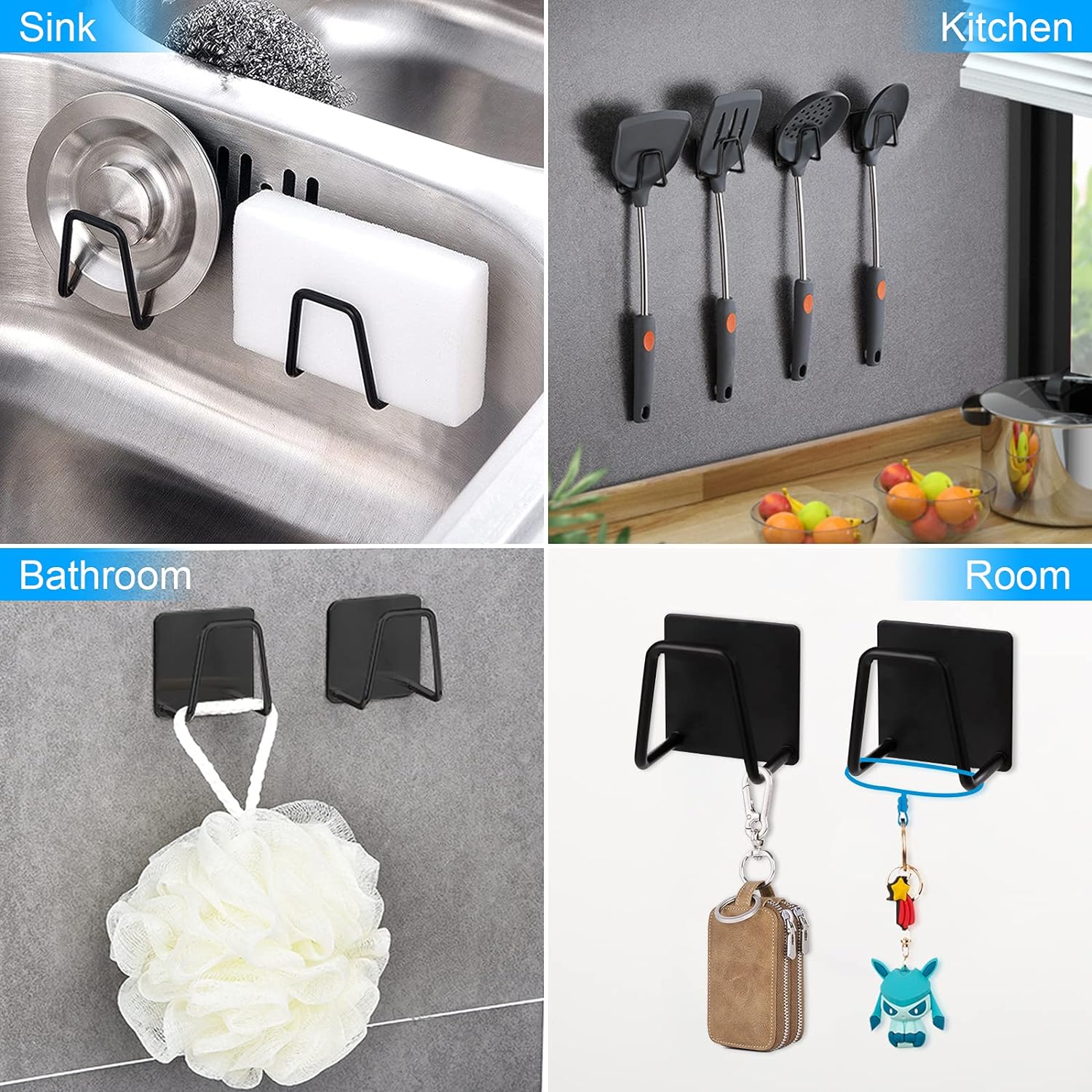 Set 4 Suport pentru burete autoadeziv, Aisdelu®, universal, Negru - eMAG.ro