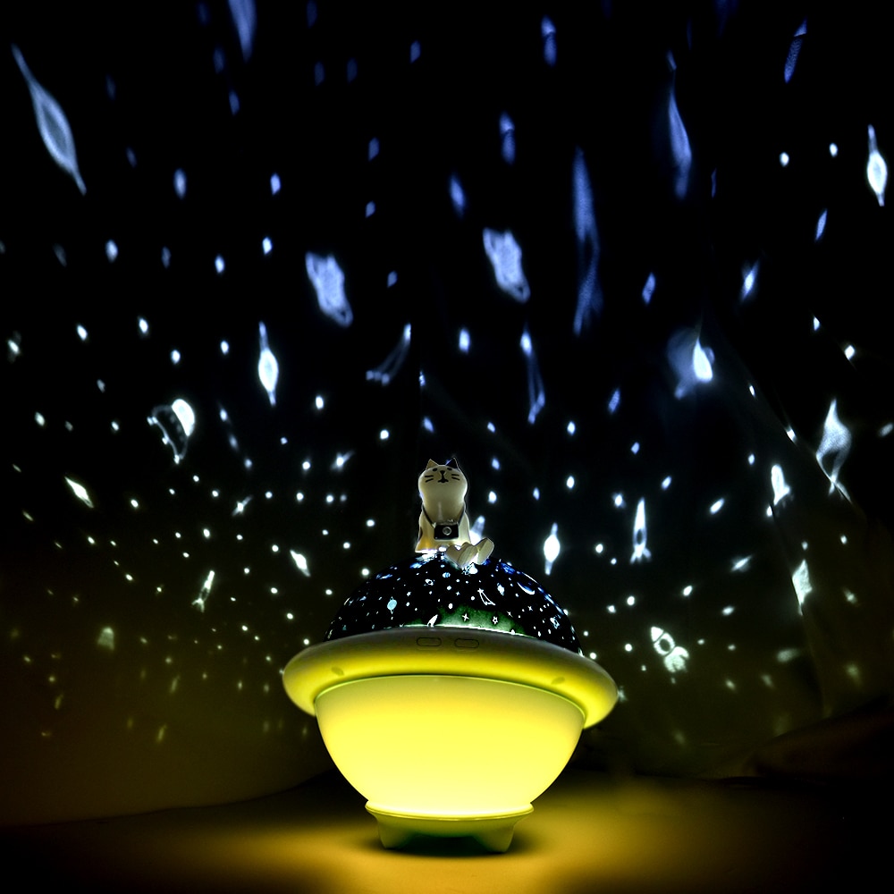 Lampa pentru copii mini OZN portabila cu LEDuri si proiector ...