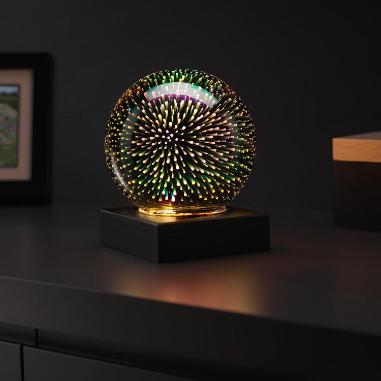 Lampa LED Kula 3D, Winning, Lemn/Sticla, USB, Diametru 12 cm ...