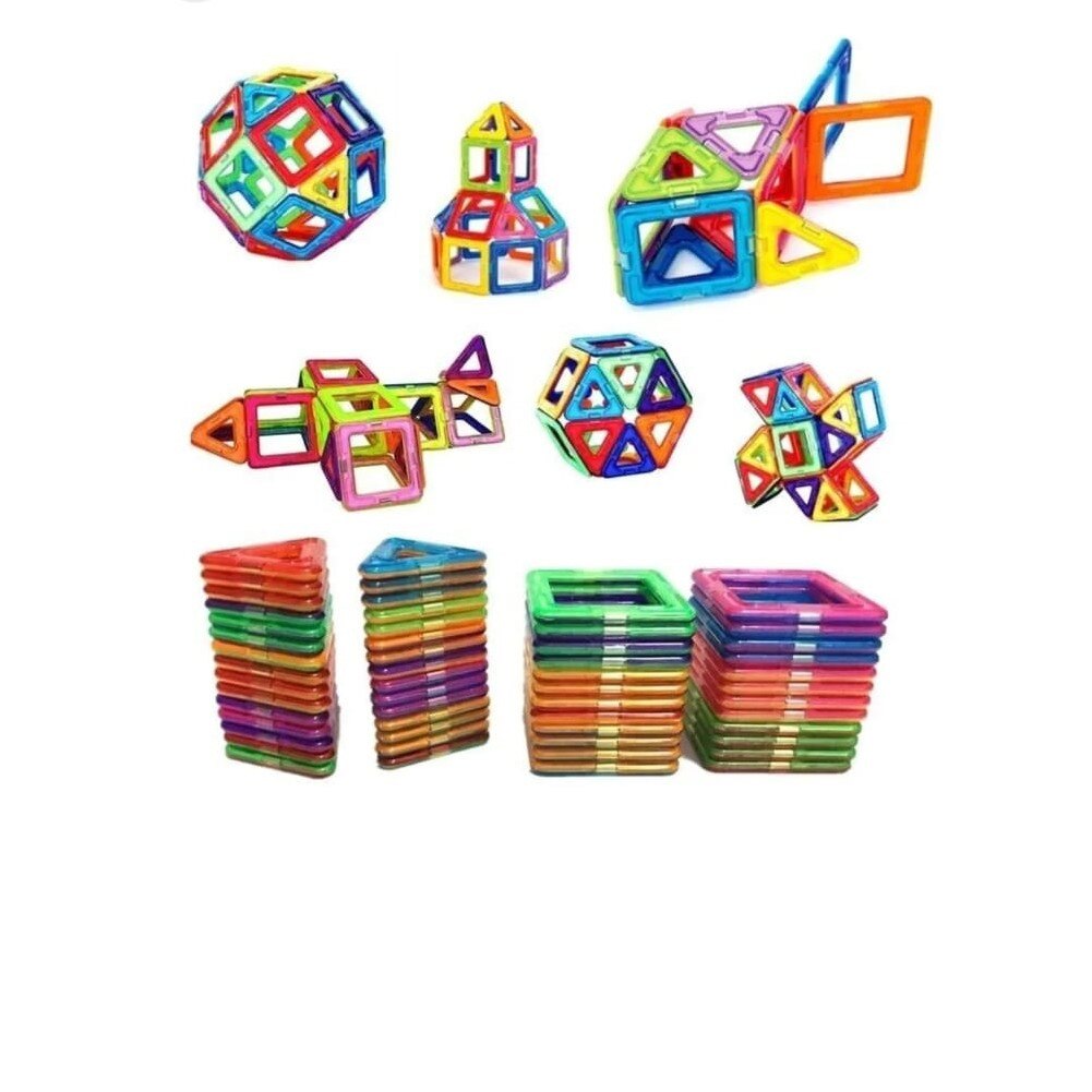 Joc constructii magnetice 3D, Magnetic Tiles 148 piese, STEM ...