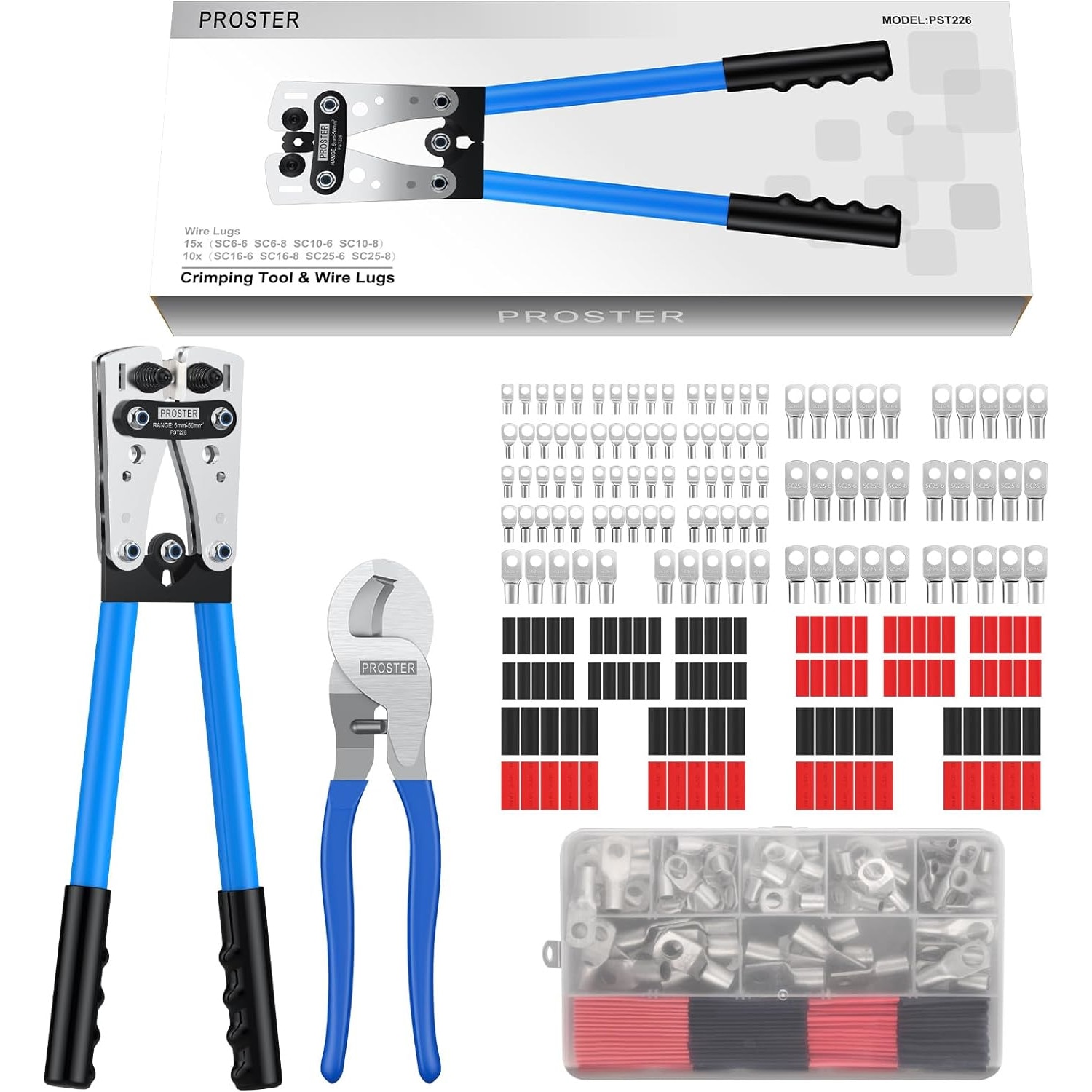Комплект клещи за кримпване 6 50 Mm² със 100 броя клеми Awg 10 8 6 4