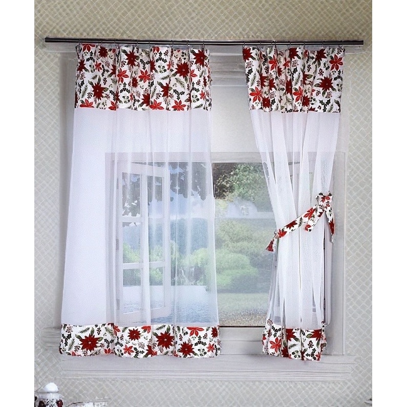 Set de perdea Craciunita, 2 perdele, traditional, 145 x 150 cm, alb ...