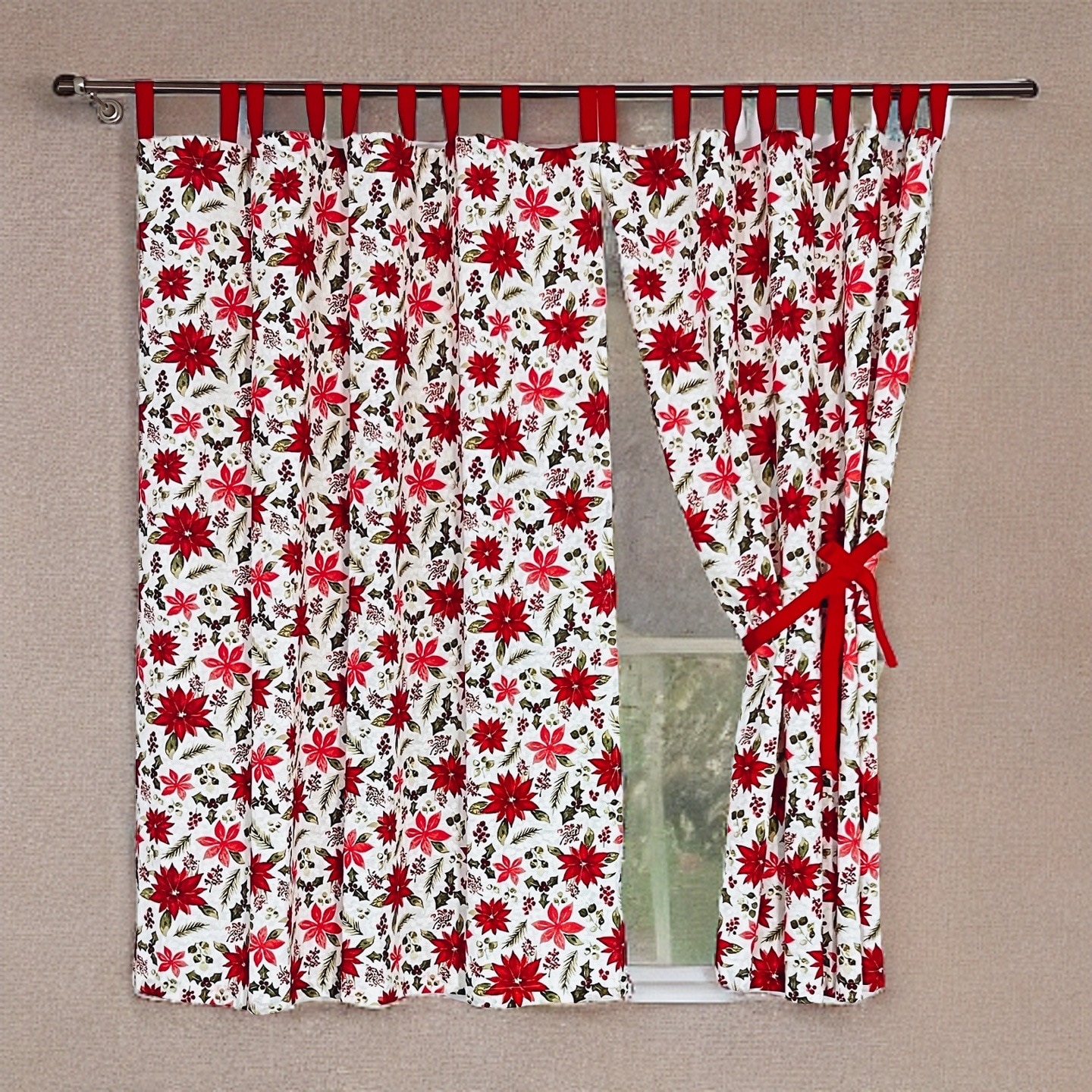 Set de draperie Craciunita, 2 draperii, traditional, 145 x 150 cm, rosu ...