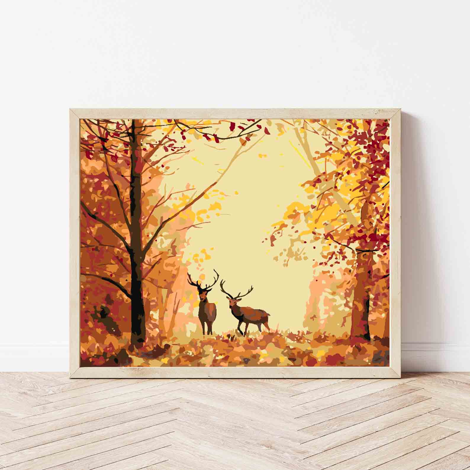 Set pictura pe numere Doi cerbi in padure 3654, panza bumbac pe rama ...