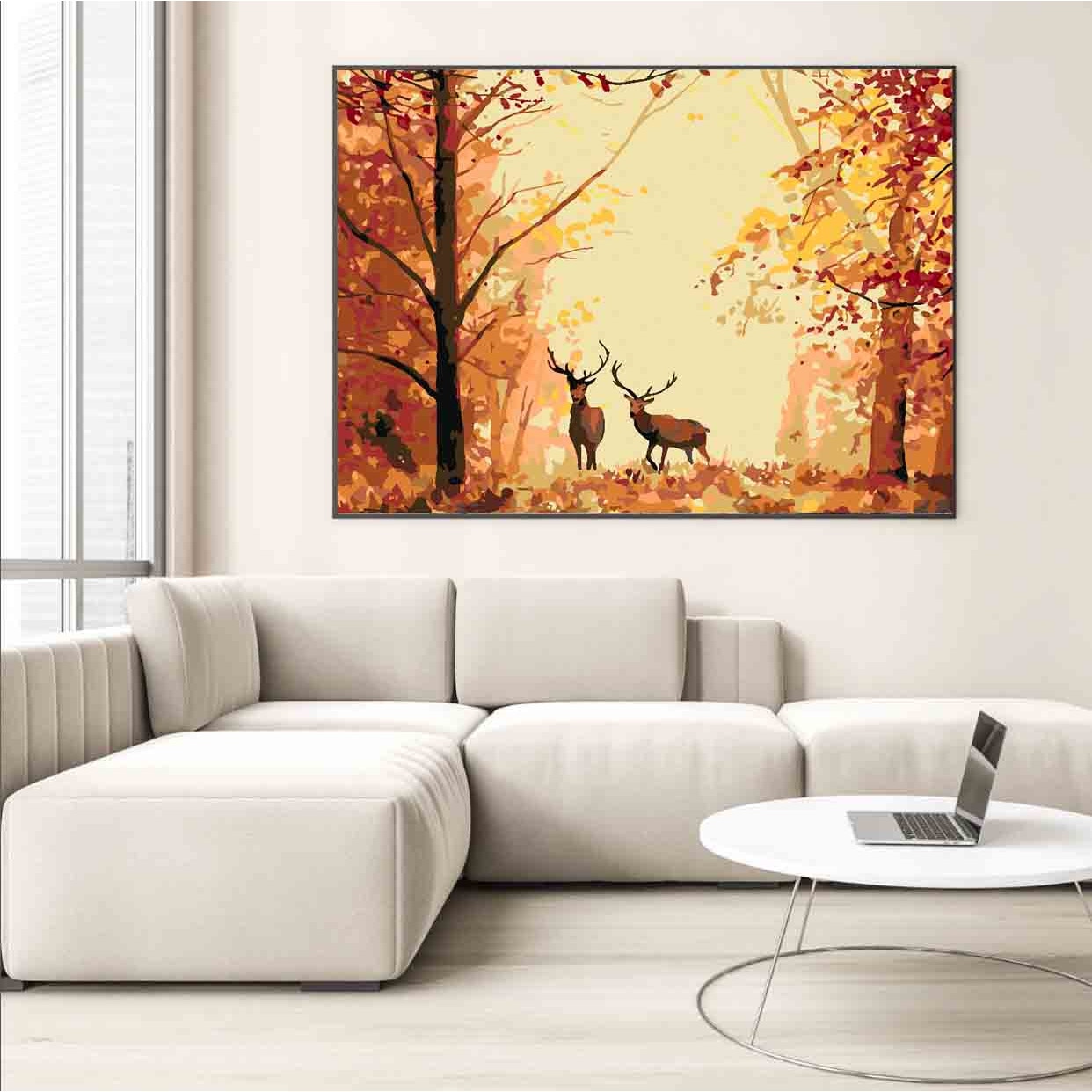 Set pictura pe numere Doi cerbi in padure 3654, panza bumbac pe rama ...