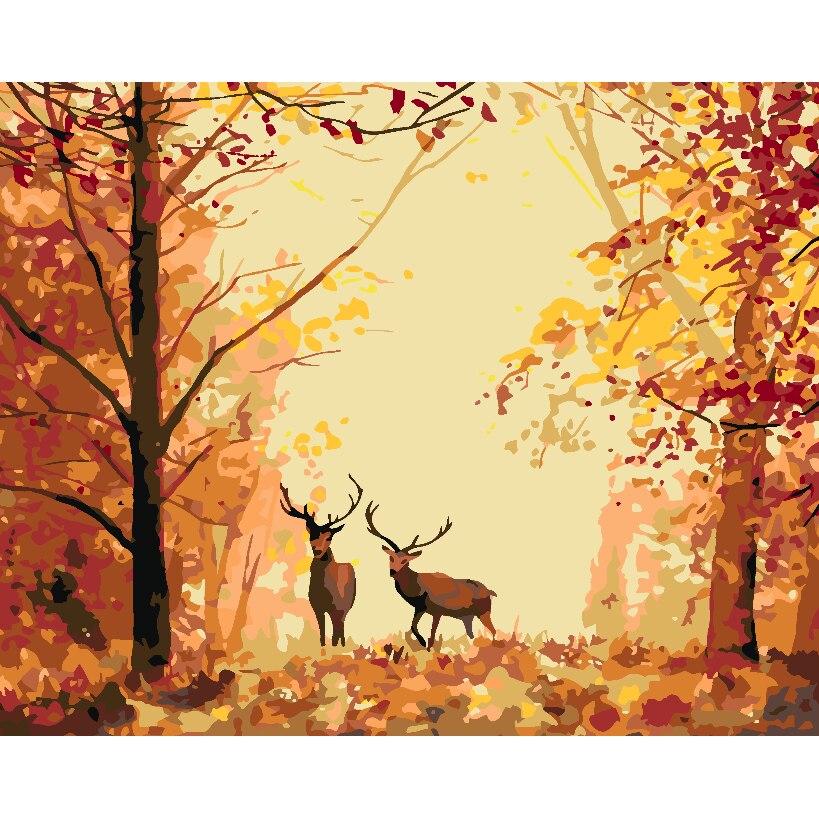 Set pictura pe numere Doi cerbi in padure 3654, panza bumbac pe rama ...