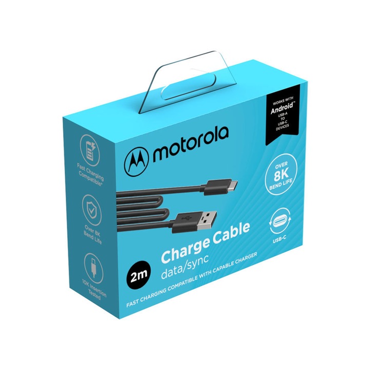 Motorola Usb Type C Gyorstöltő Adat és Töltőkábel 2 Méter 3a Fekete