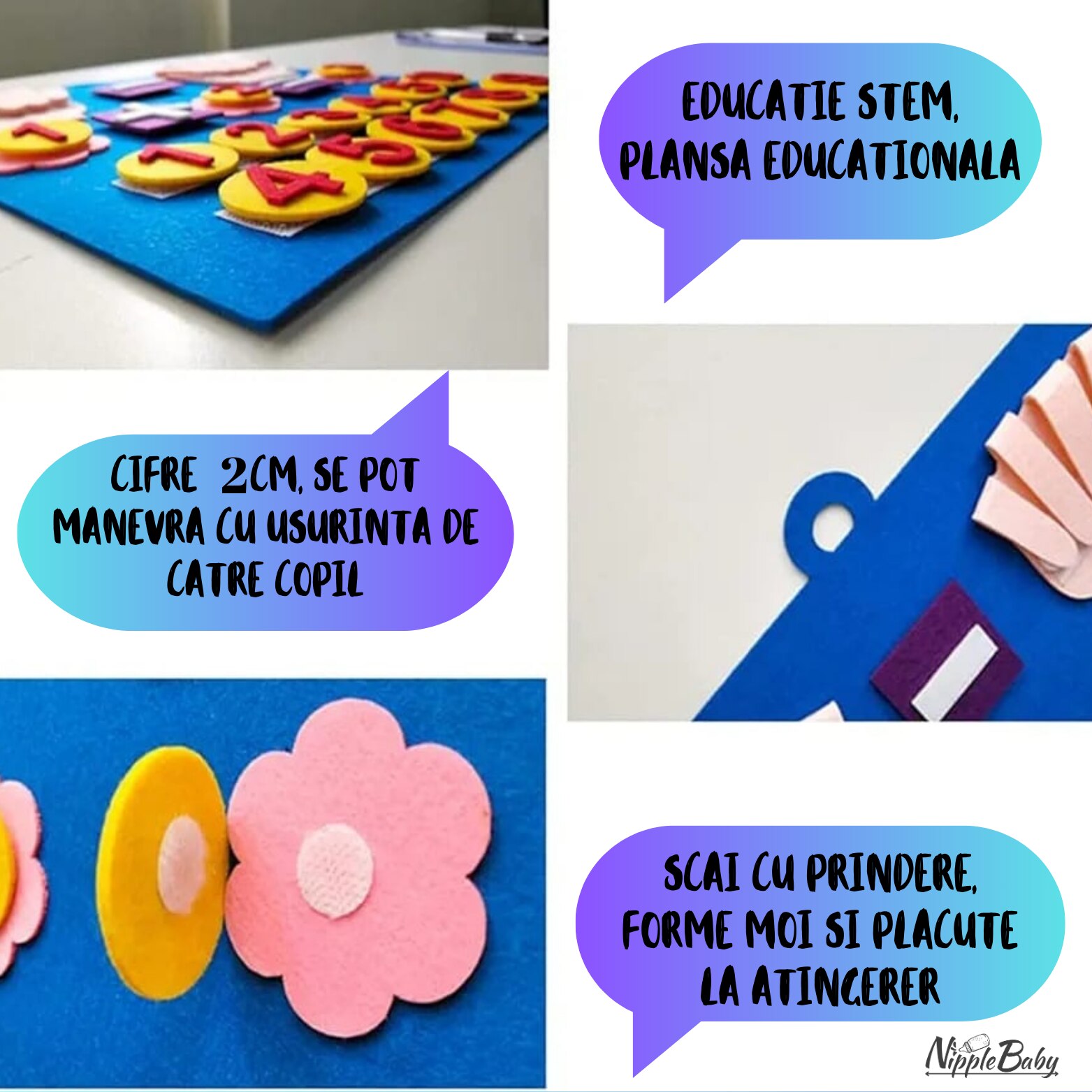 Jucarie Montessori educativa si interactiva tip plansa cu scai, numere ...