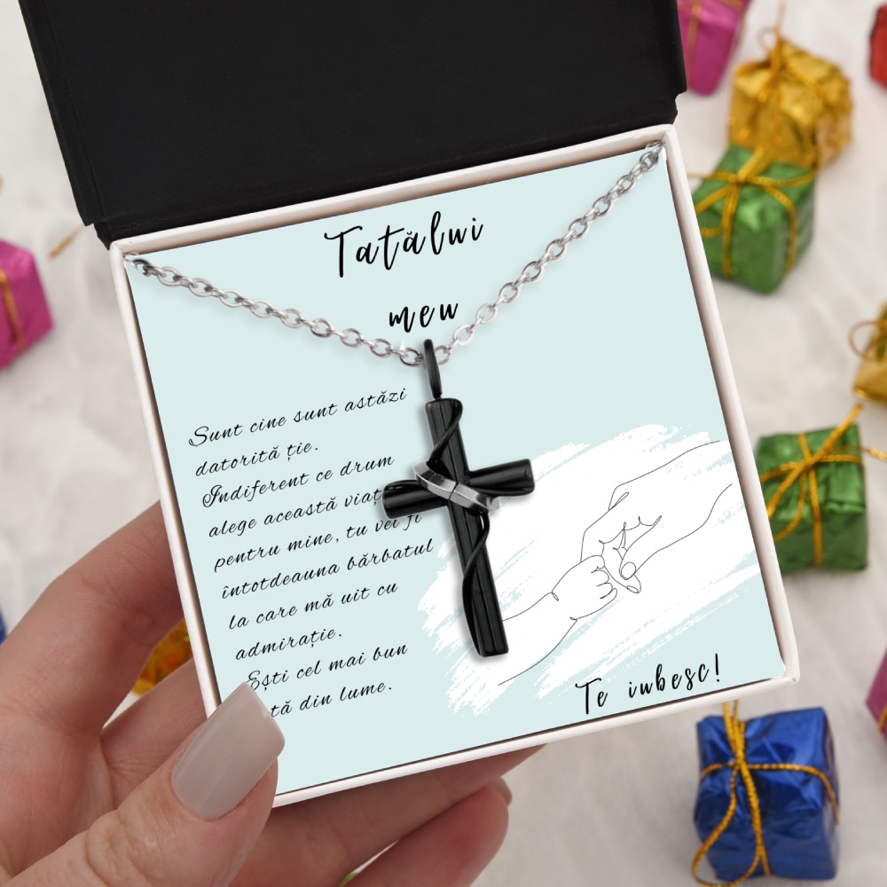 Set Colier Cu Cruce Neagra Pentru Barbati, JOYSTOS, Otel Inoxidabil, Si ...