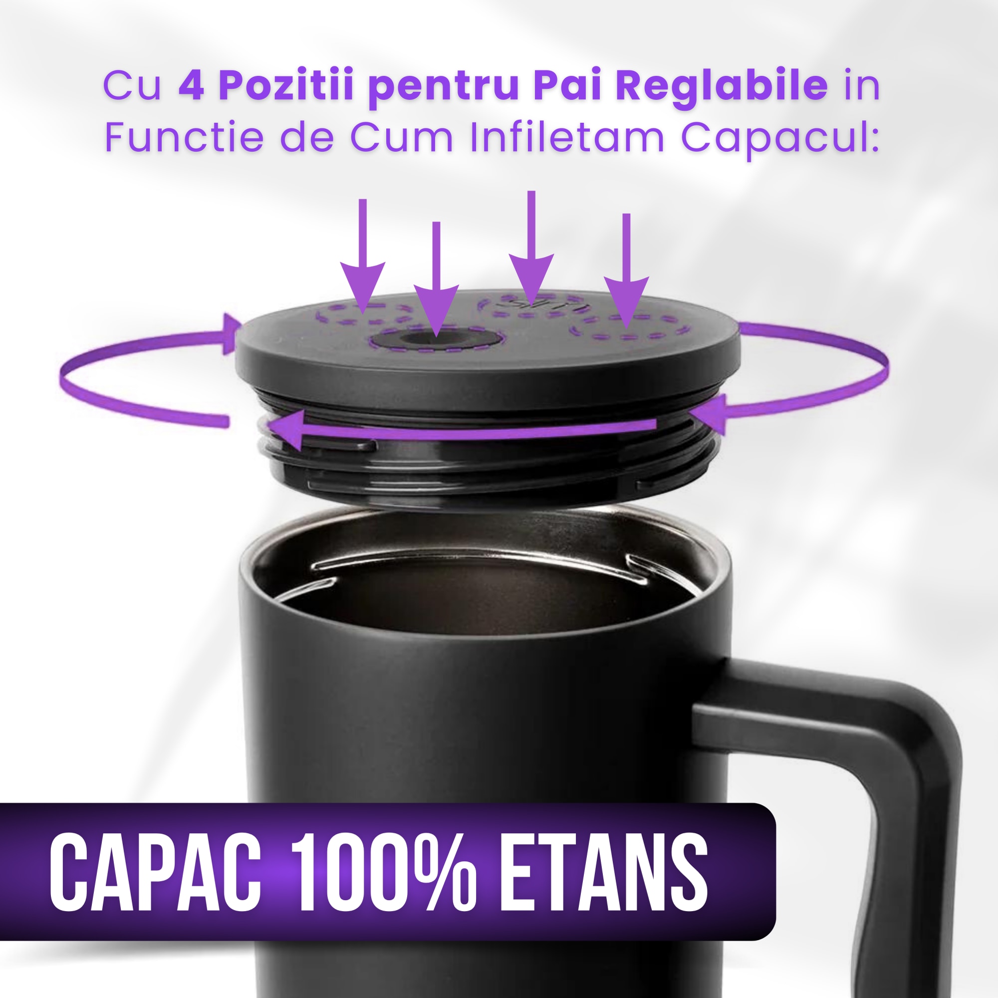 Cana termos cu maner si pai, Purpley®, pentru bauturi calde/reci, otel ...