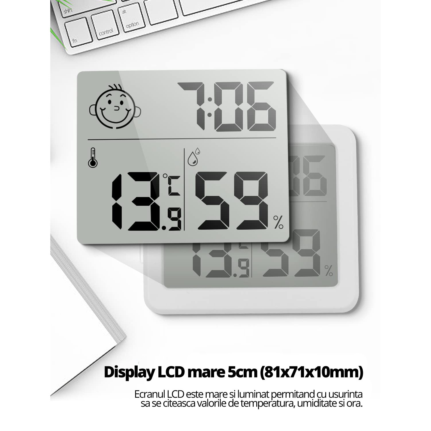 Termometru si Higrometru de Camera LittleDomi, Ecran Mare, Functie de ...
