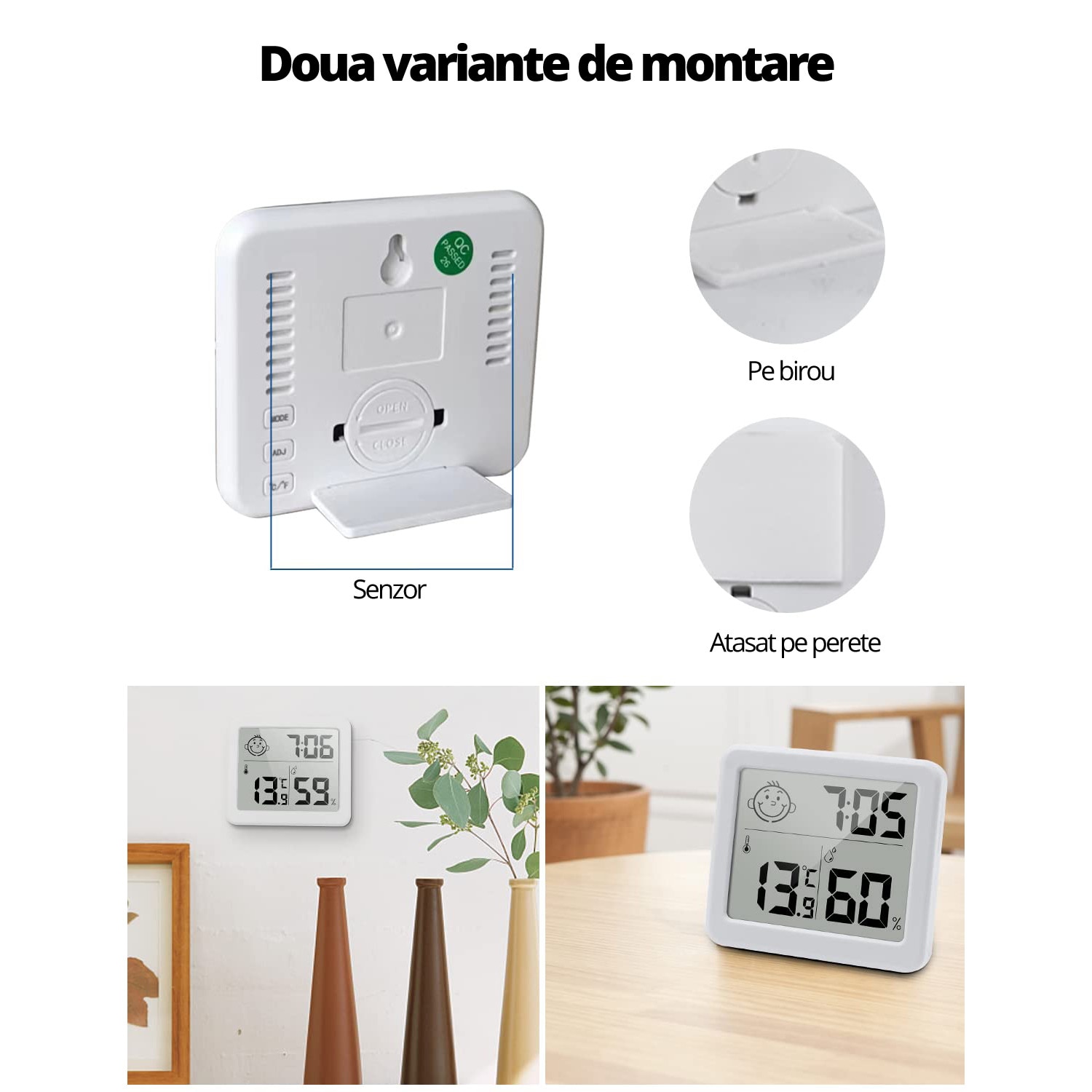 Termometru si Higrometru de Camera LittleDomi, Ecran Mare, Functie de ...