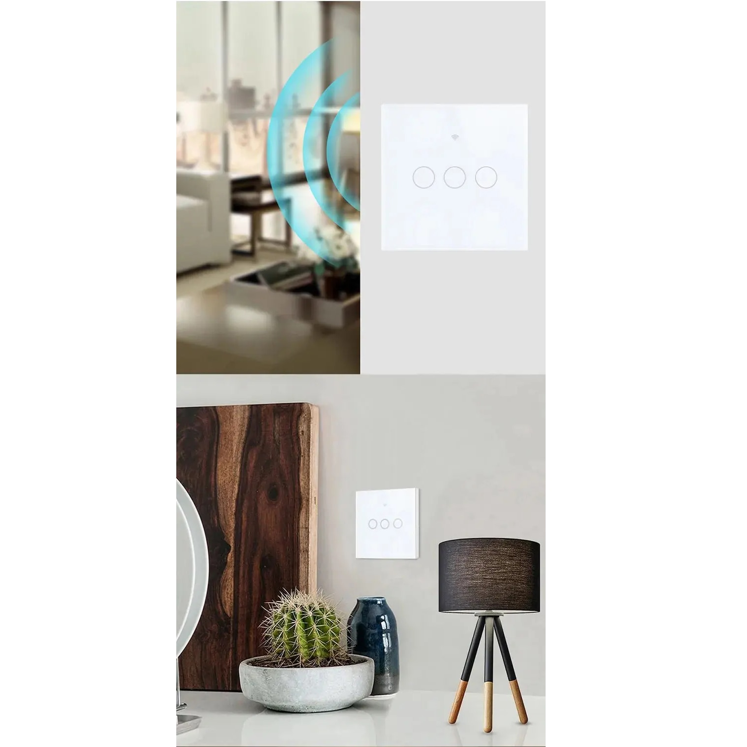 Intrerupator inteligent cu touch Open, Wi-Fi, fara nul, 3 canale, 10A ...