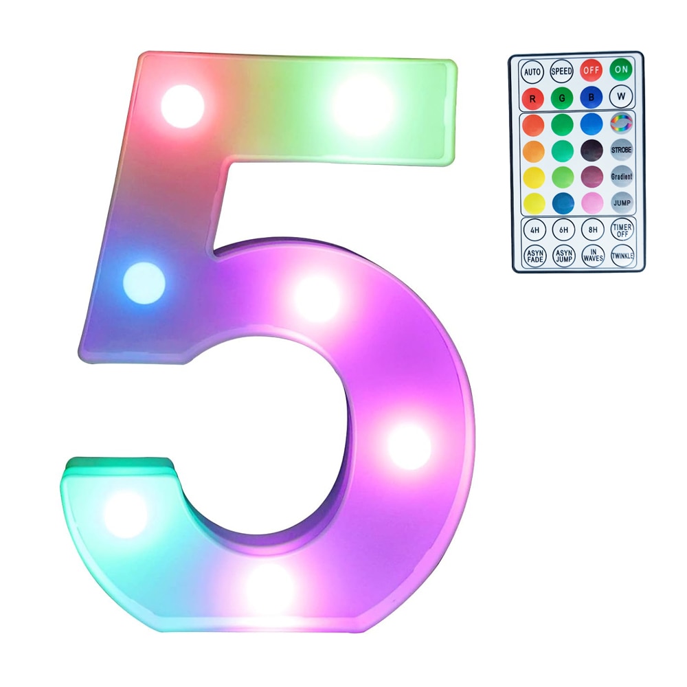 Cifra volumetrica led numarul 5, luminoasa, 3d, cu telecomanda pentru ...