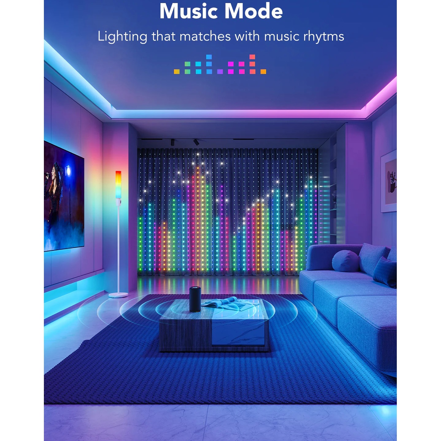 Perdea cu lumini LED RGBIC inteligenta Govee H70B1 Curtain Lights, Wi ...