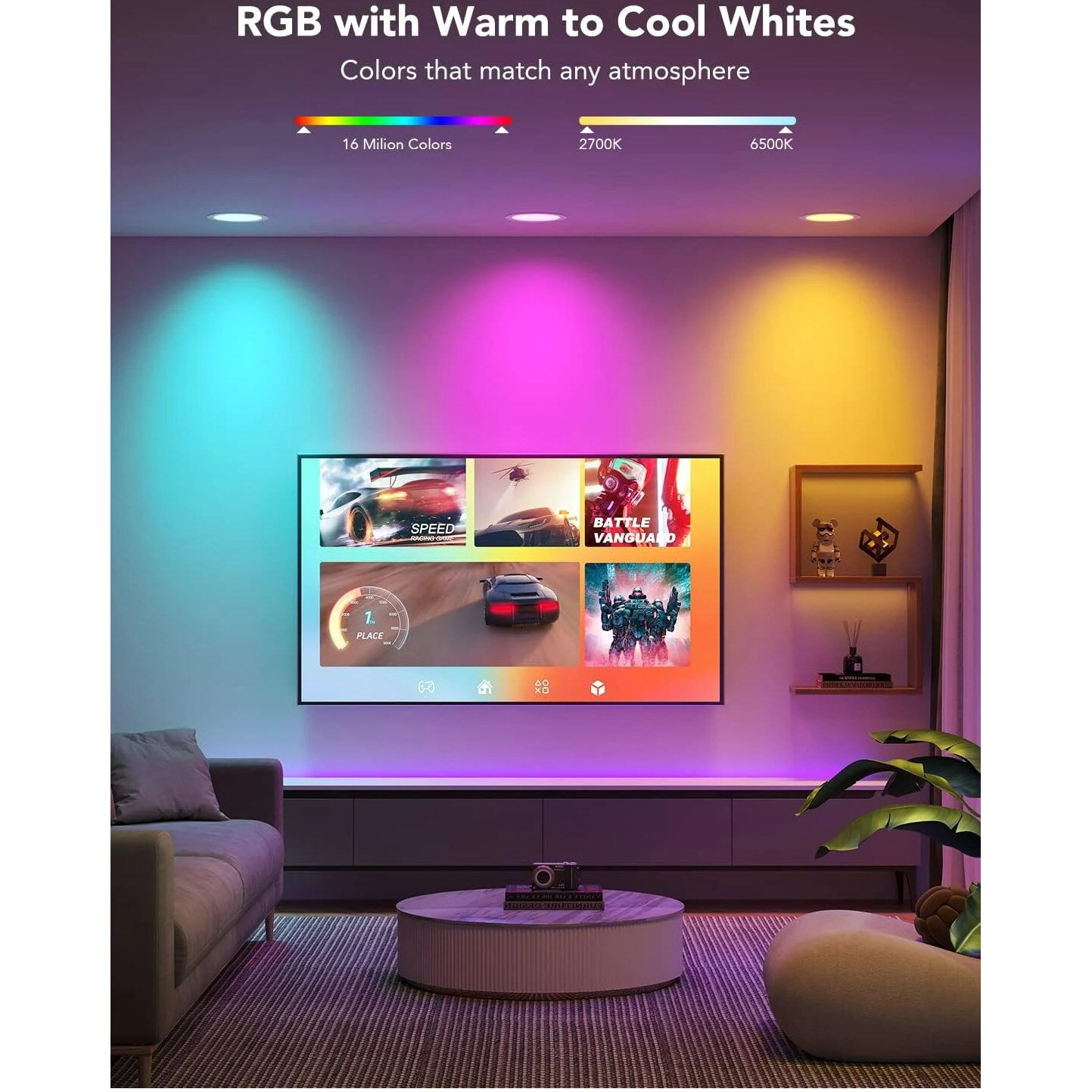 Set 2 spoturi incastrate LED RGBWW inteligente Govee H601B Smart Recessed Lighting, Wi-Fi ...