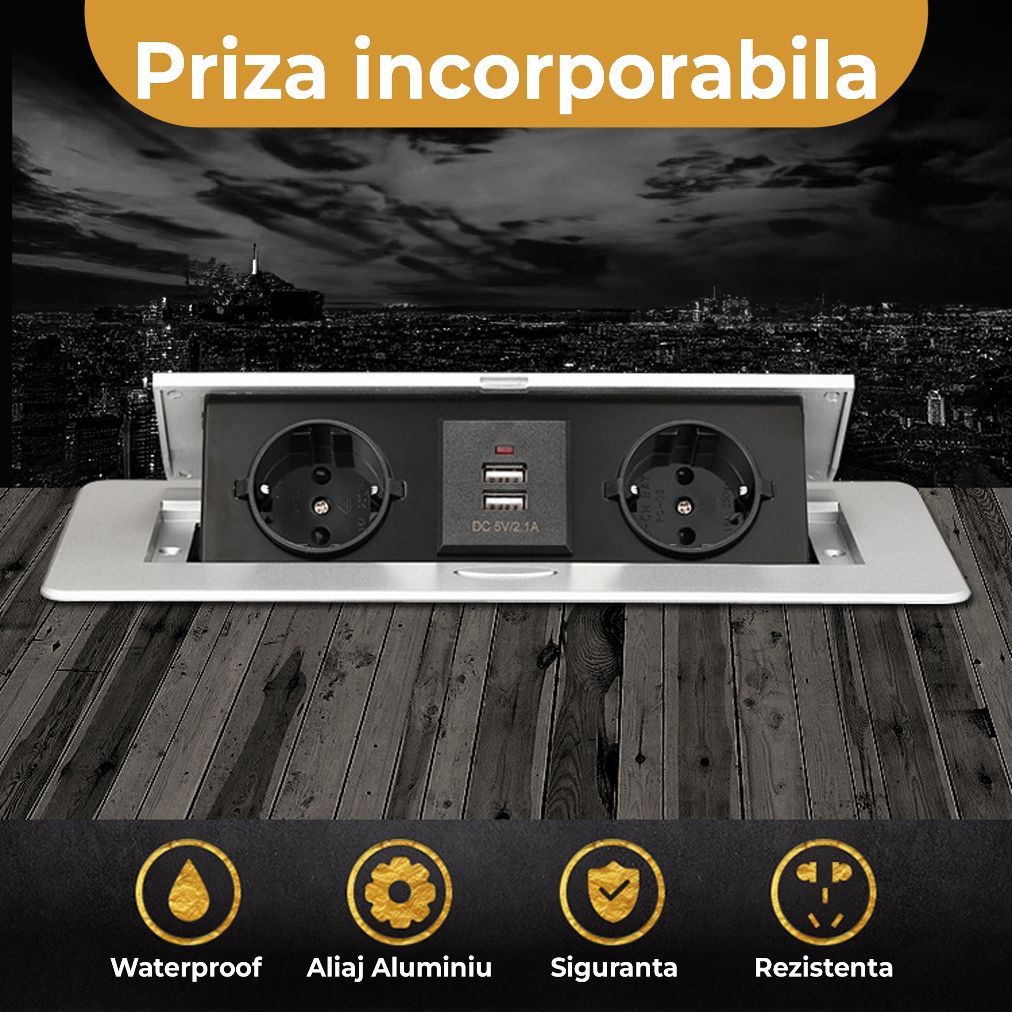 Priza incorporabila in mobilier, Timebox, blat bucatarie, masa sau ...