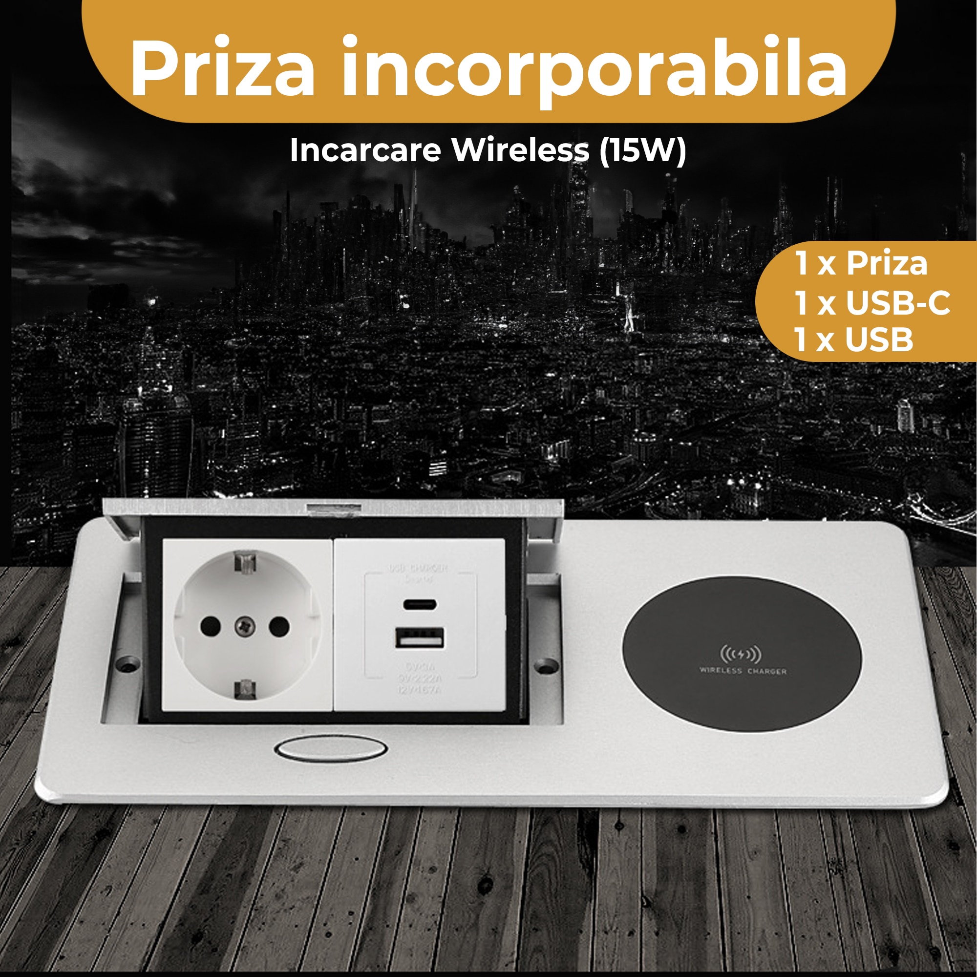 Priza incorporabila Timebox in mobilier, blat bucatarie, masa sau birou ...