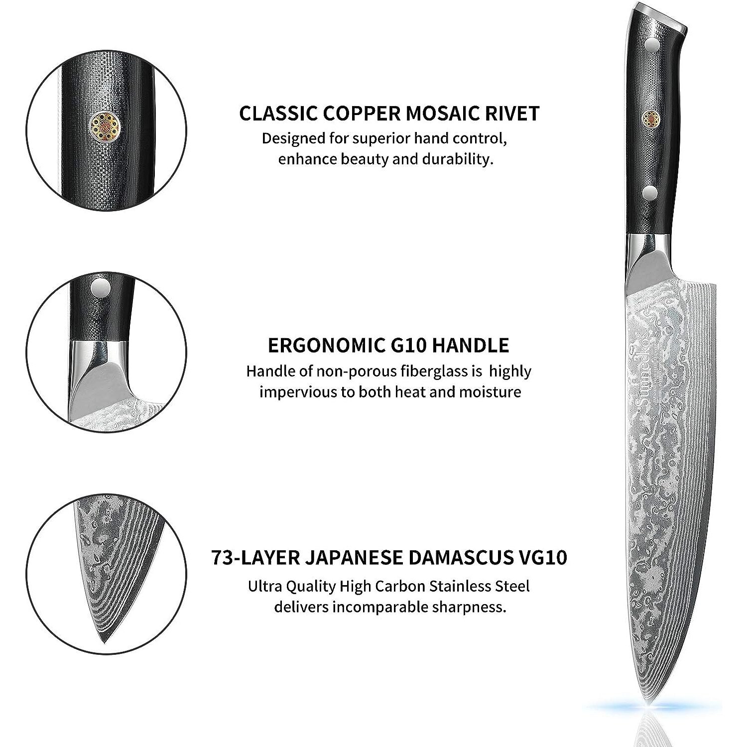 Cutite realizate din otel damasc cu 73 de straturi, VG-10, maner G10 ...