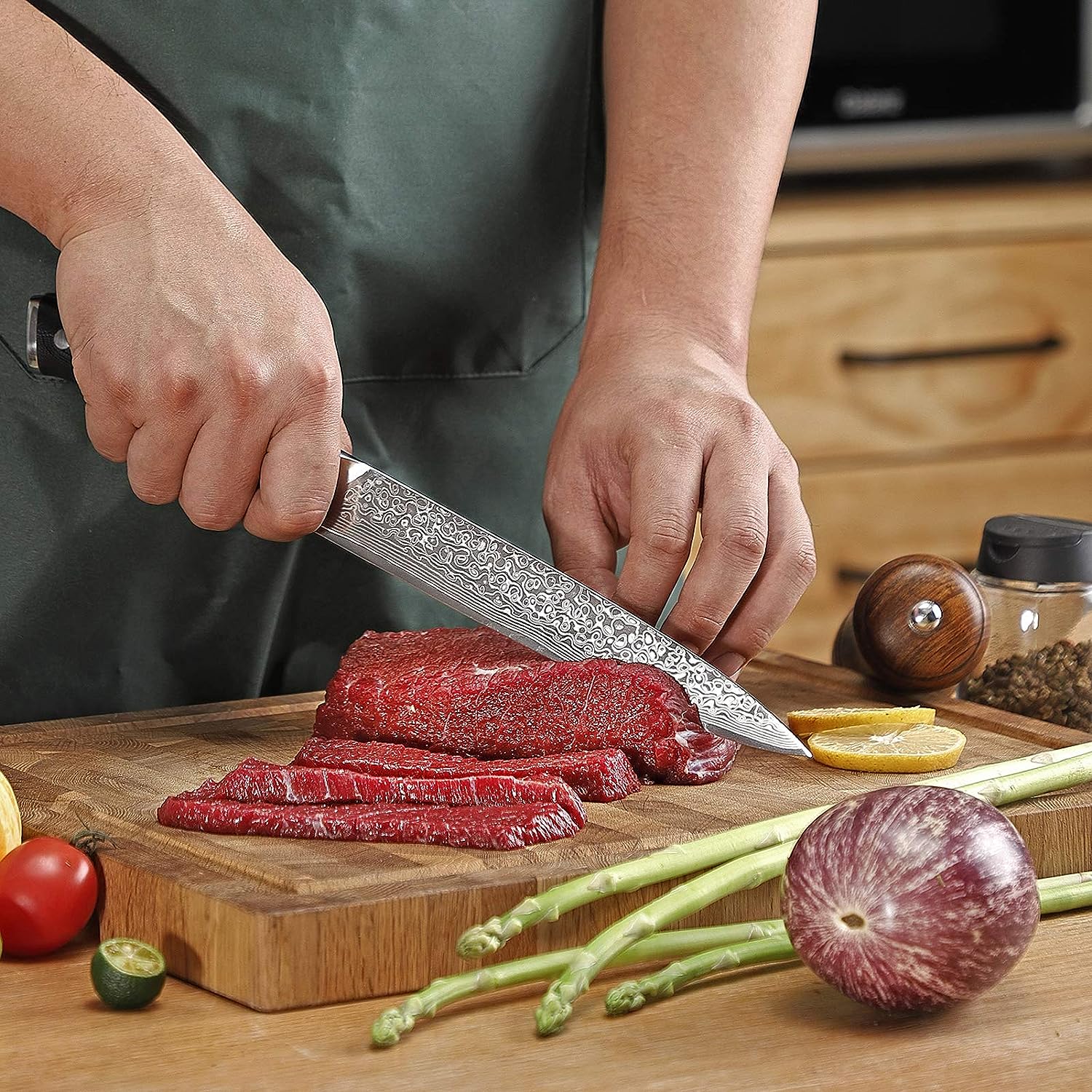 Cutite realizate din otel damasc cu 73 de straturi, VG-10, maner G10 ...