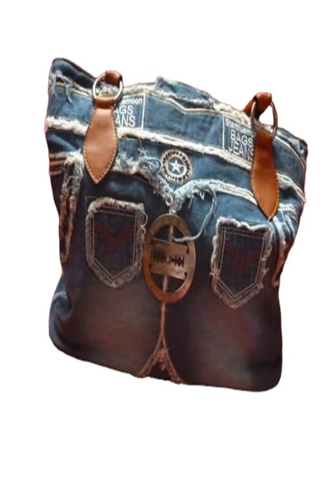 Geanta fashion denim, Albastru denim, 32x28 cm - eMAG.ro