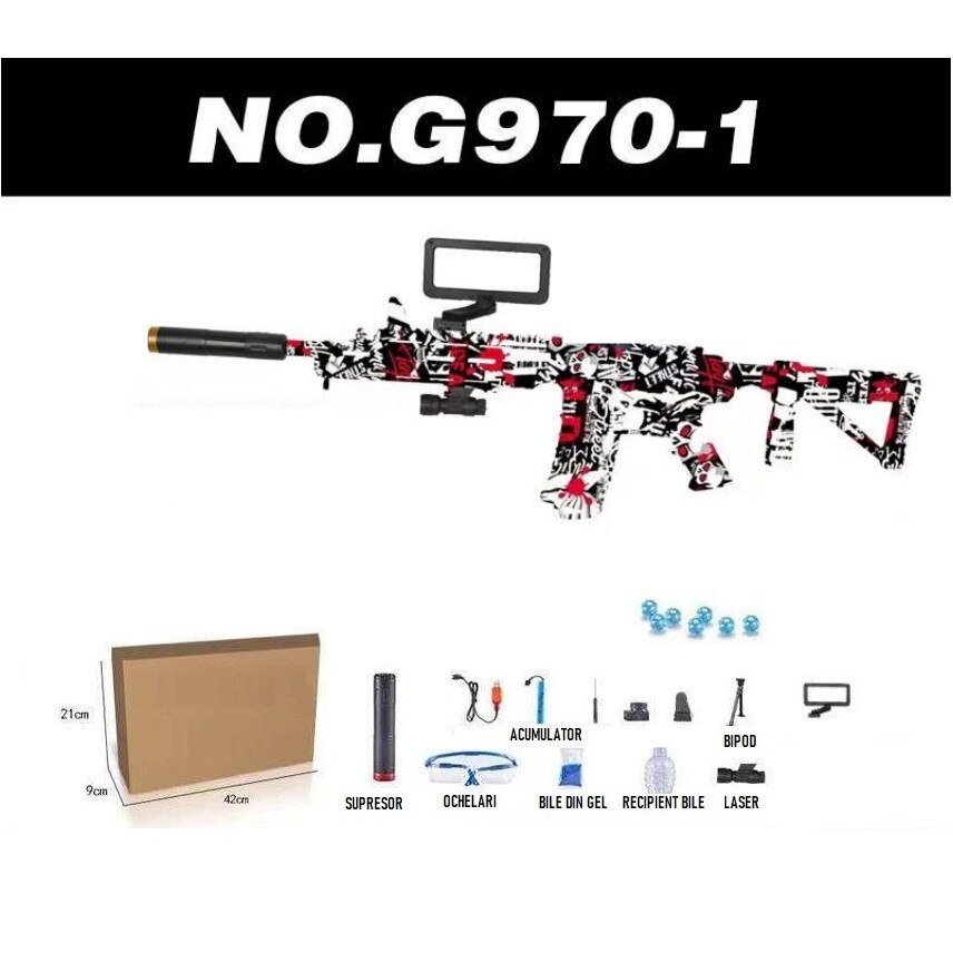 Pusca automata cu mini gel si accesorii pentru copii, G970-1 electrica ...