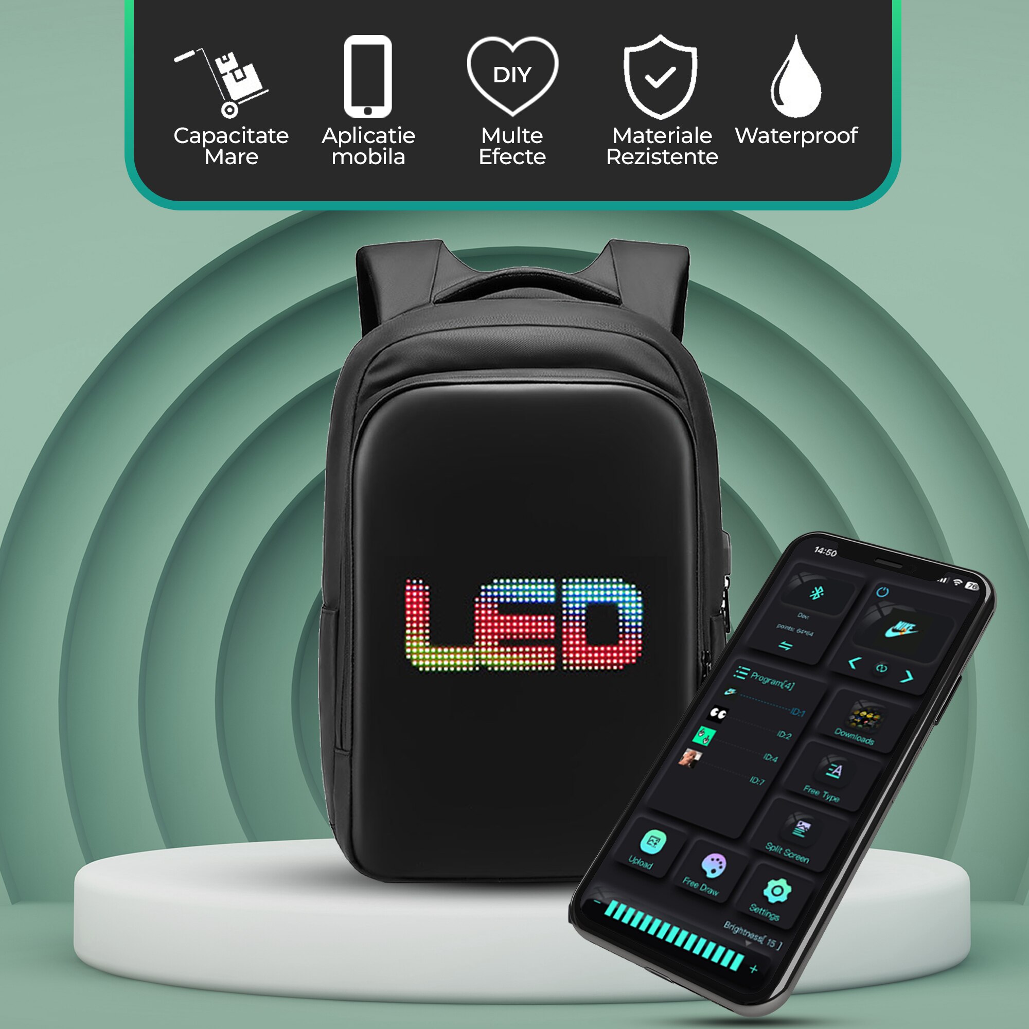 Ghiozdan Timebox Smart cu Display LED, WiFi, Waterproof, Aplicatie ...