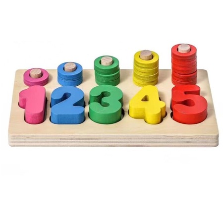Jucarie educativa din lemn, asociere cifre si inele colorate, 18x11 cm ...