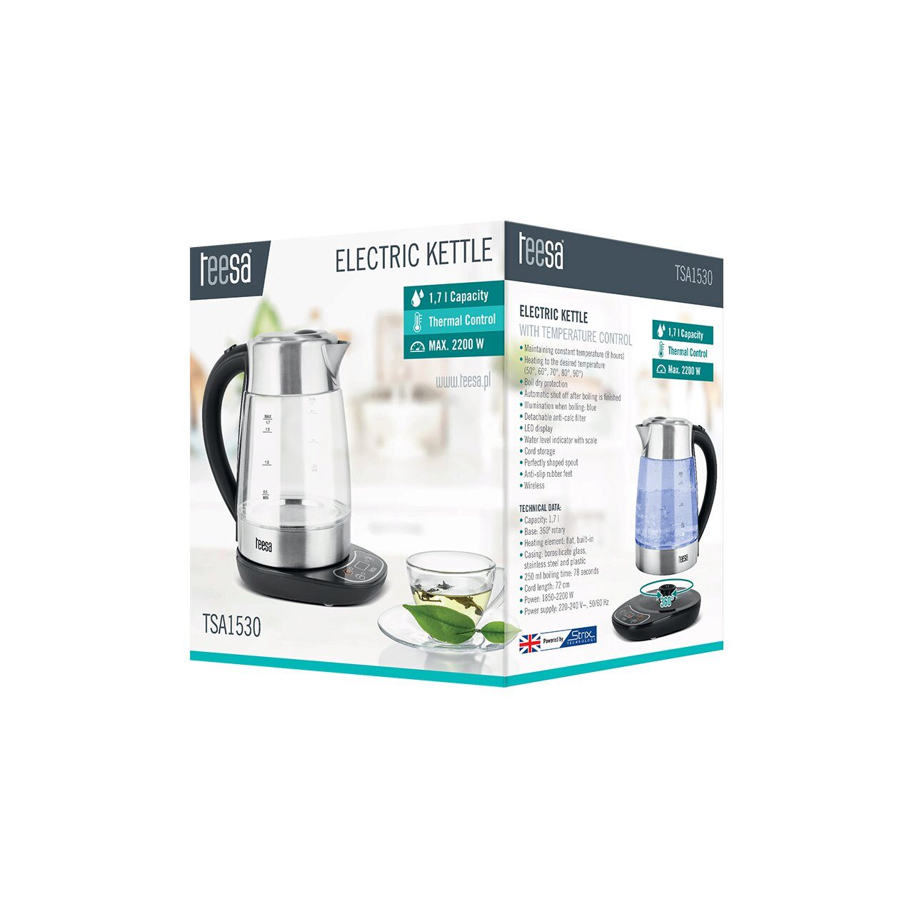 Fierbator electric cordless, Inox si Sticla, Capacitate 1.7 l, putere ...