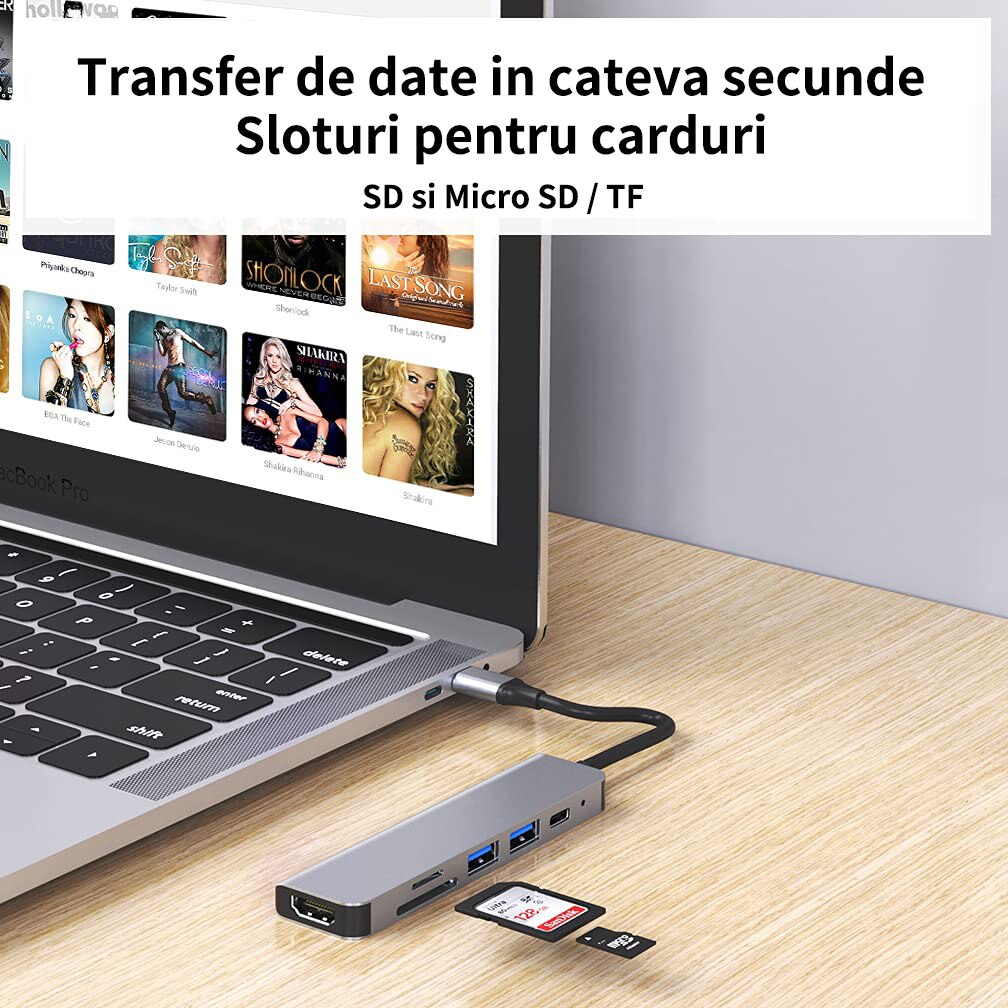 Adaptor Hub 6 in 1 cu Mufa de intrare Type-C, Bolongking,1 HDMI 4k/30HZ ...