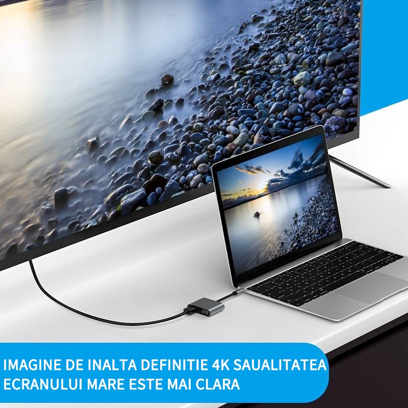 Adaptor Hub, 4 in 1, HDMI 4K 30Hz, Type-C la HDMI VGA, USB-C PD 87W ...