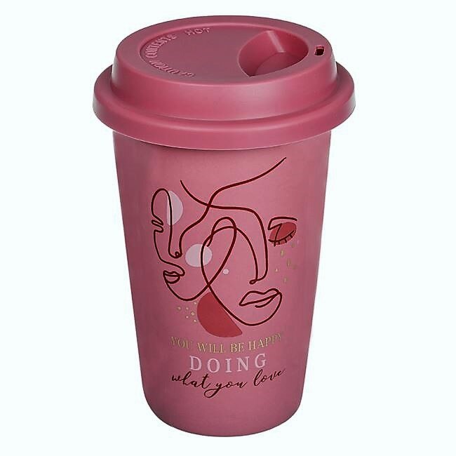 Pahar ceramic pentru cafea cu capac din silicon, Rosu aramiu, 400ml ...