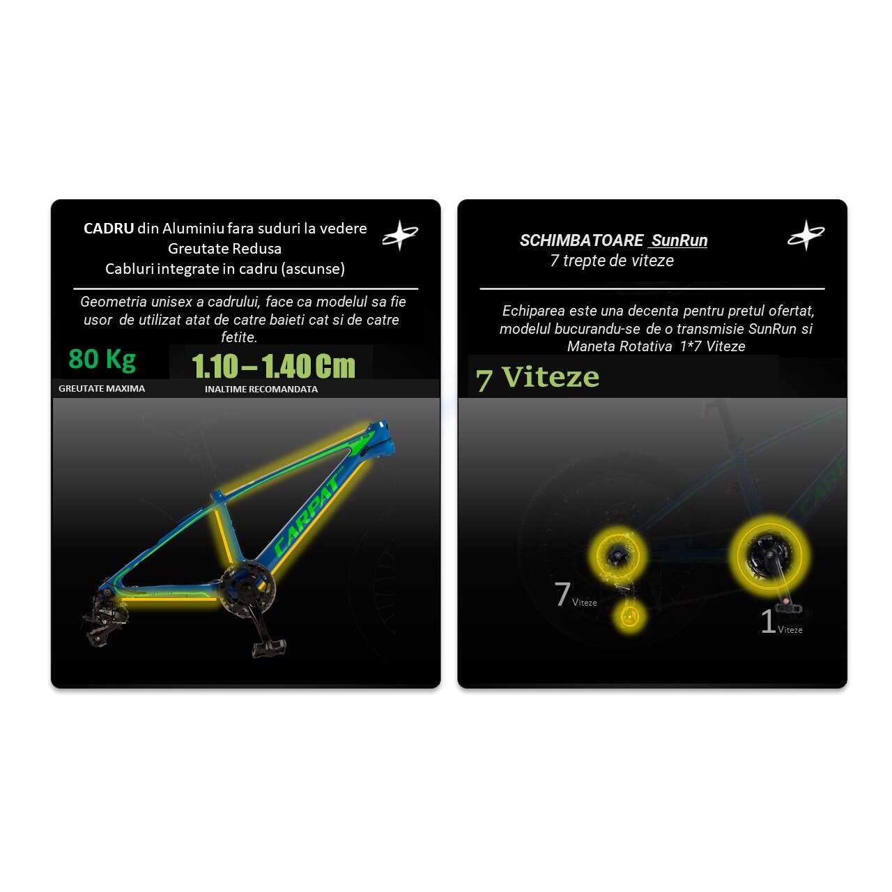 MTB kerékpár 20"-os kerekekkel, első/hátsó tárcsafék, 7 sebesség ...