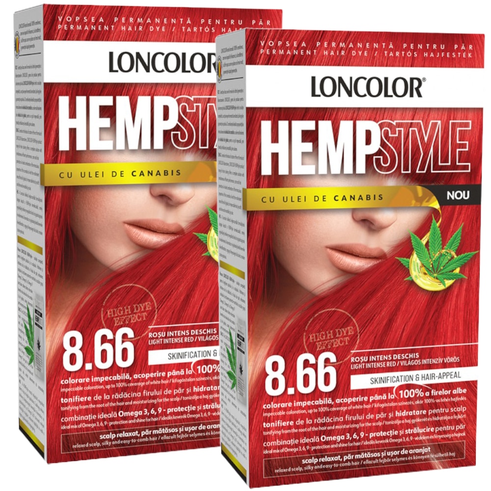 Set 2 x Vopsea de Par Permanenta Loncolor Hempstyle cu Ulei de Canabis ...