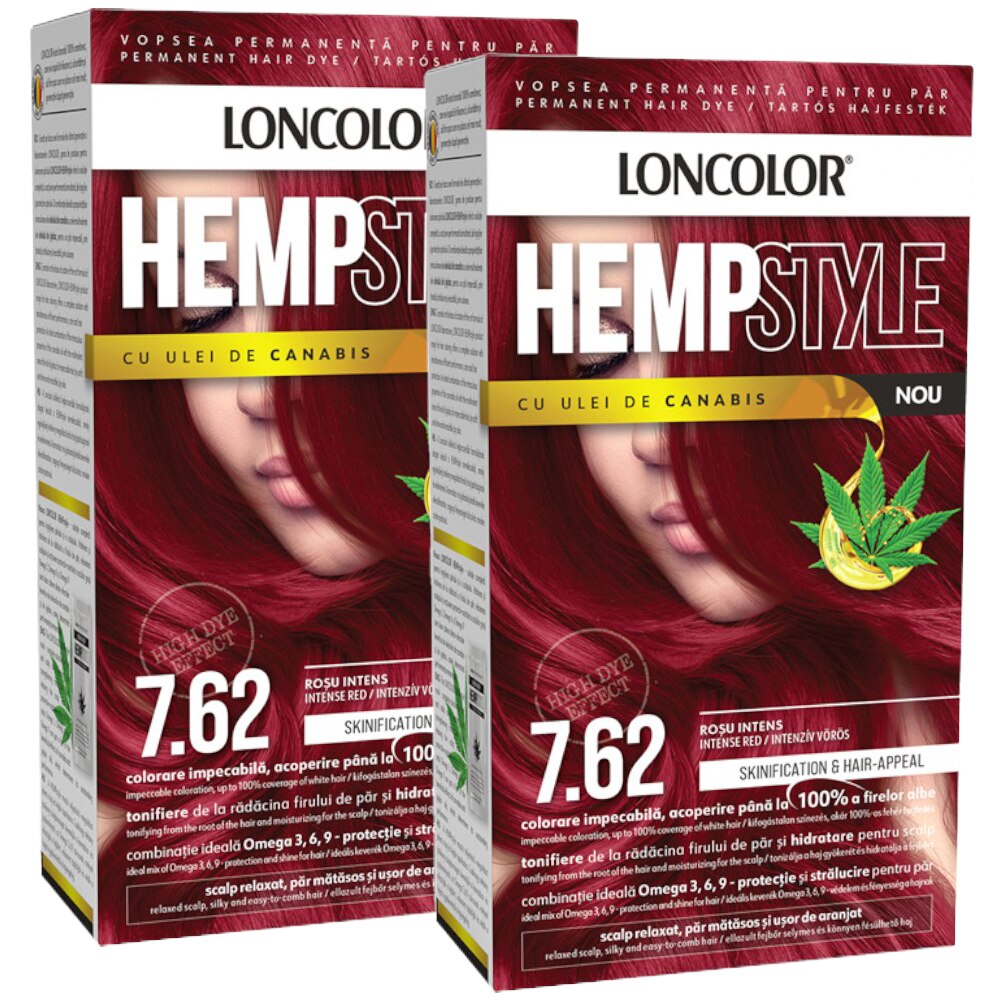 Set 2 x Vopsea de Par Permanenta Loncolor Hempstyle cu Ulei de Canabis ...