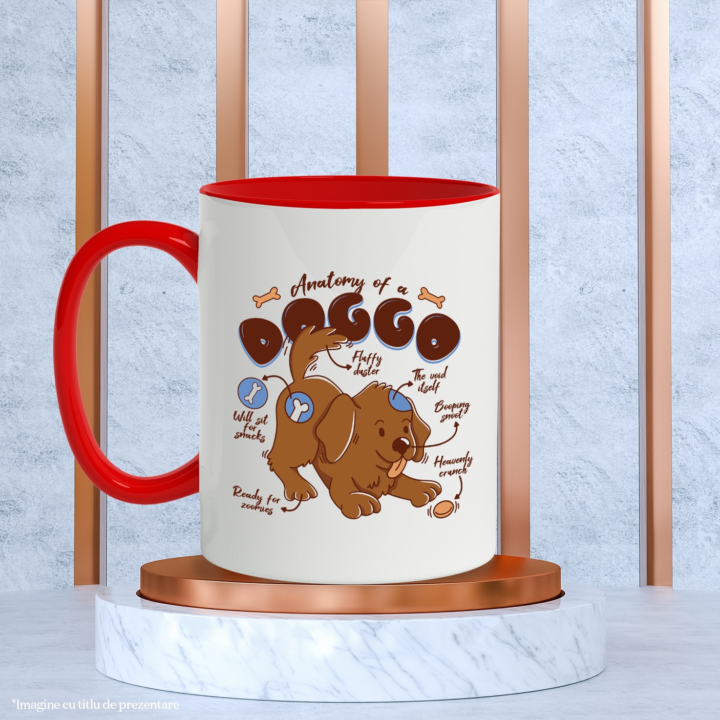 Чаша със забавно послание на английски Anatomy Of A Doggo, Anatomy Of A Dog, Куче, Кокали ...