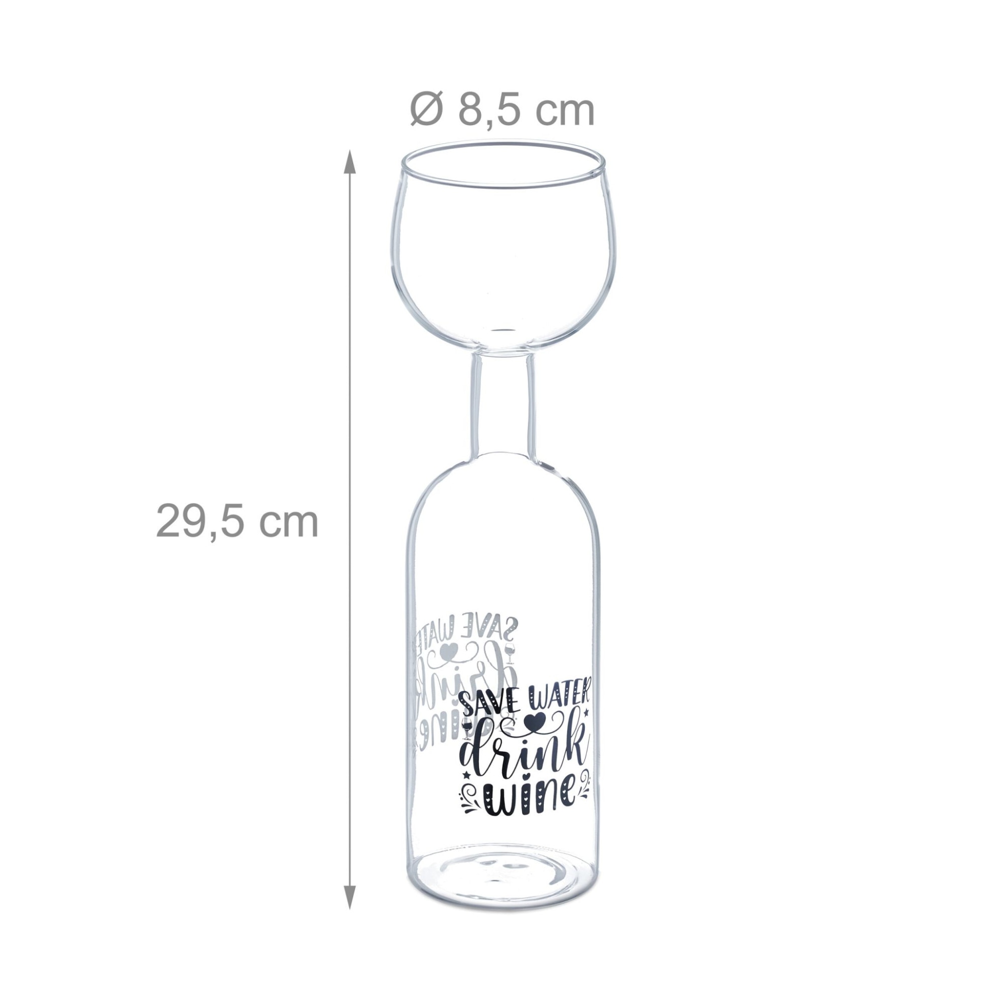 Pahar de vin XL, in forma de sticla de vin, cu inscriptie "Save water ...