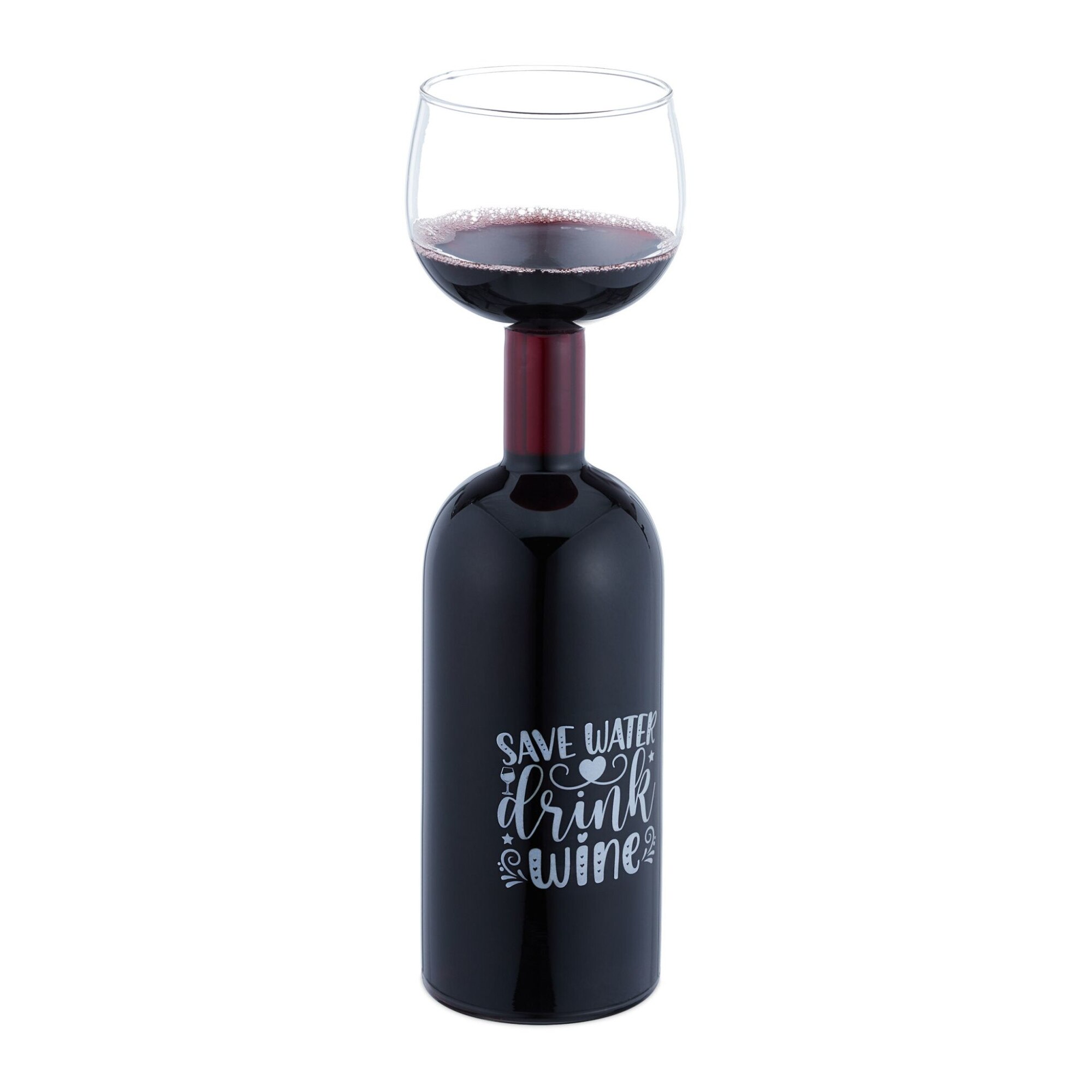 Pahar de vin XL, in forma de sticla de vin, cu inscriptie "Save water ...