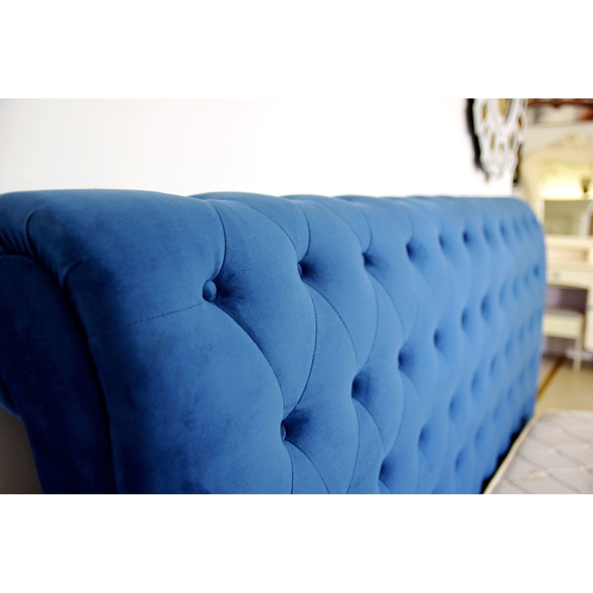 Pat Silver 180x200 cm Tapitat Catifea Albastru Somiera Inclusa - eMAG.ro