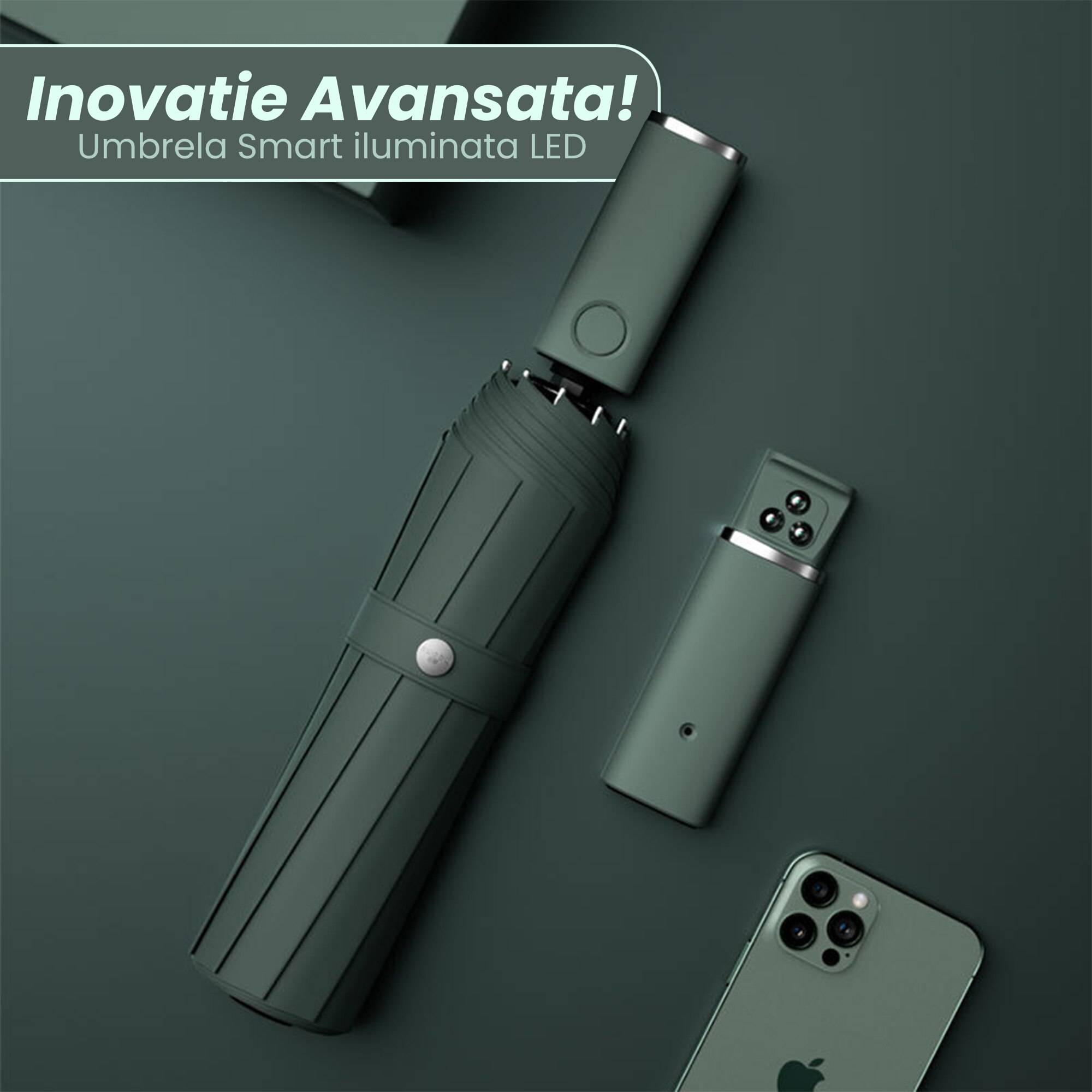 Umbrela pliabila Timebox, cu lanterna LED, Pentru femei si barbati ...