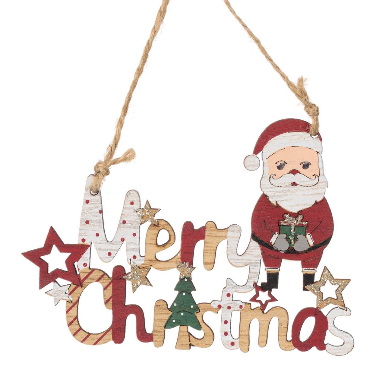 Ornament pentru brad de Craciun Shopiens® din lemn, Merry Christmas Mos ...