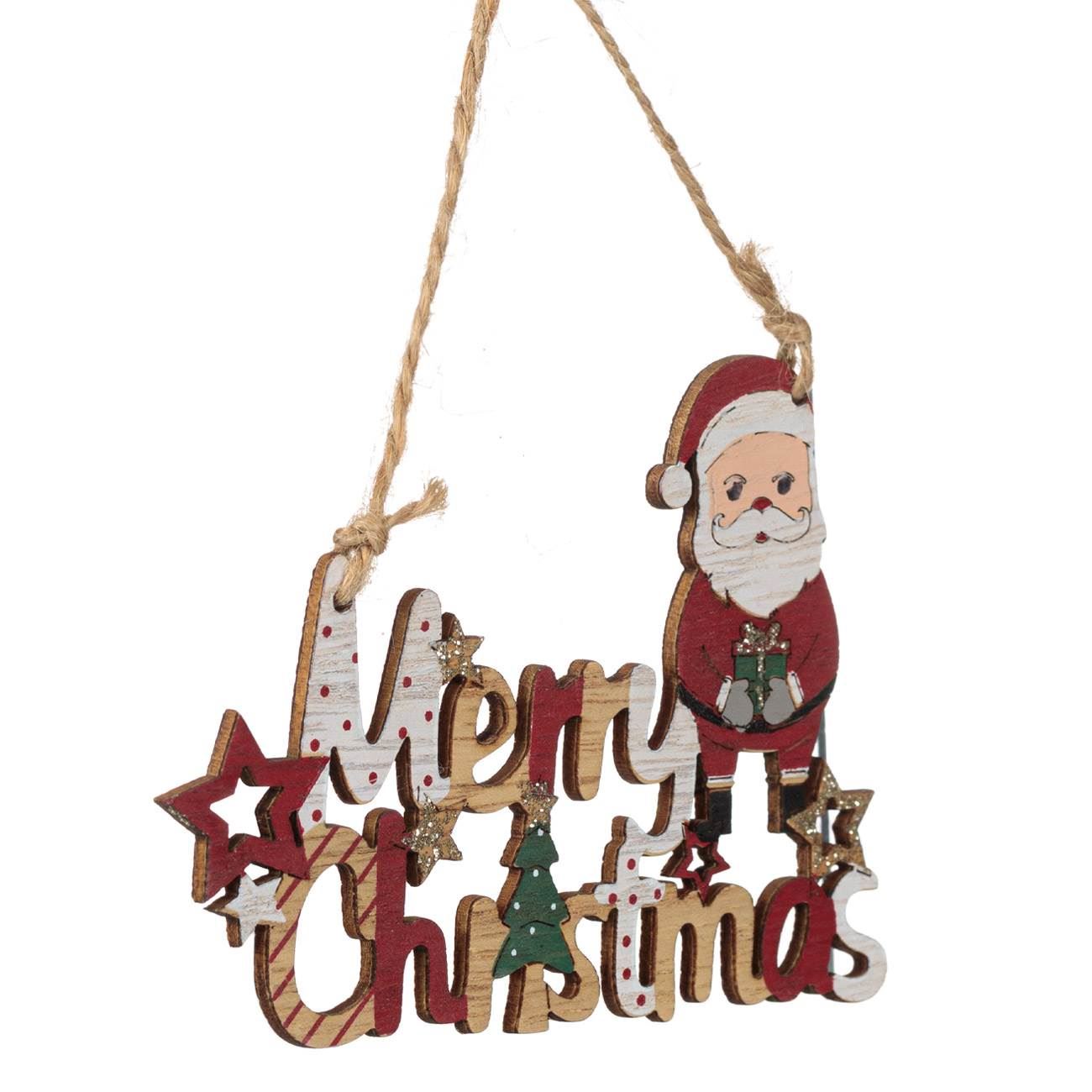 Ornament pentru brad de Craciun Shopiens® din lemn, Merry Christmas Mos ...