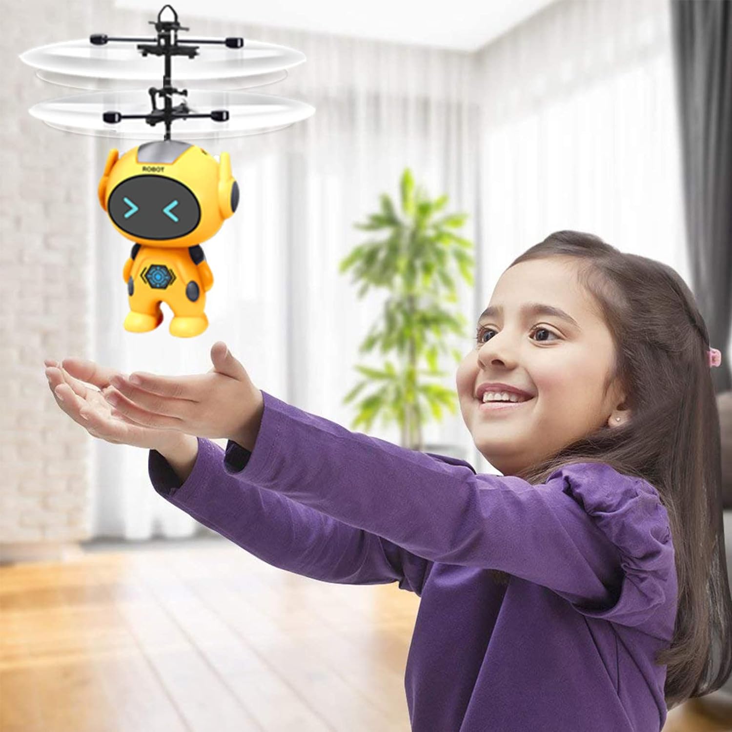 Jucarie interactiva robotel zburator cu telecomanda galben - eMAG.ro