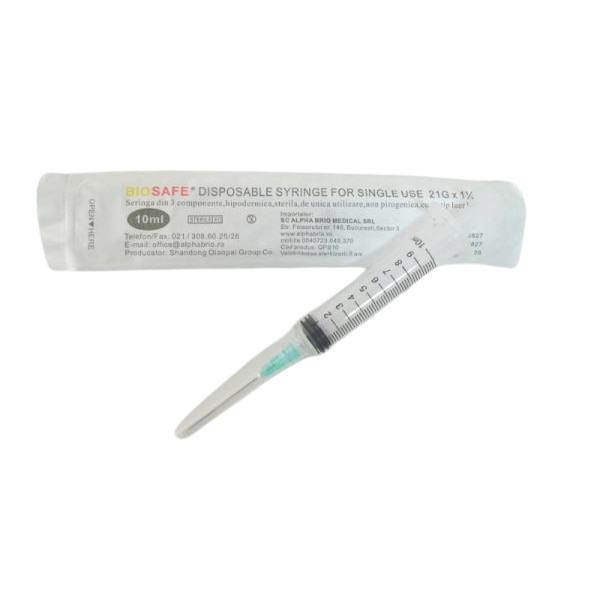 Set 25 bucati Seringi 10 ml Luer Slip cu ac si 3 piese Biosafe - eMAG.ro